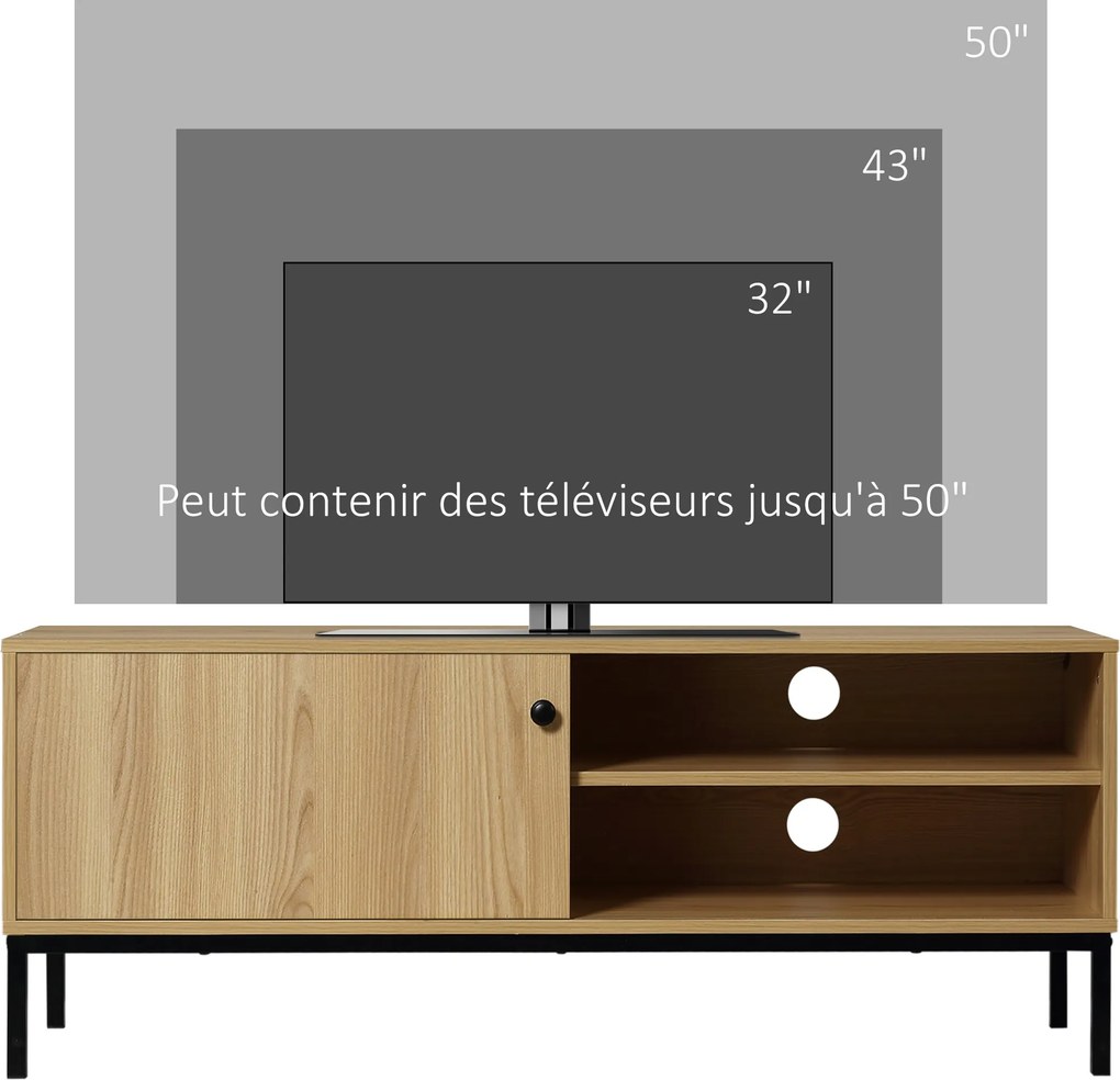 HOMCOM TV Stojan - Max. 50 Palců - 3 Úložné Prostory - 2 Otvory pro Kabely s Posuvnými Dveřmi - rozměry 120L x 39.5W x 46H cm