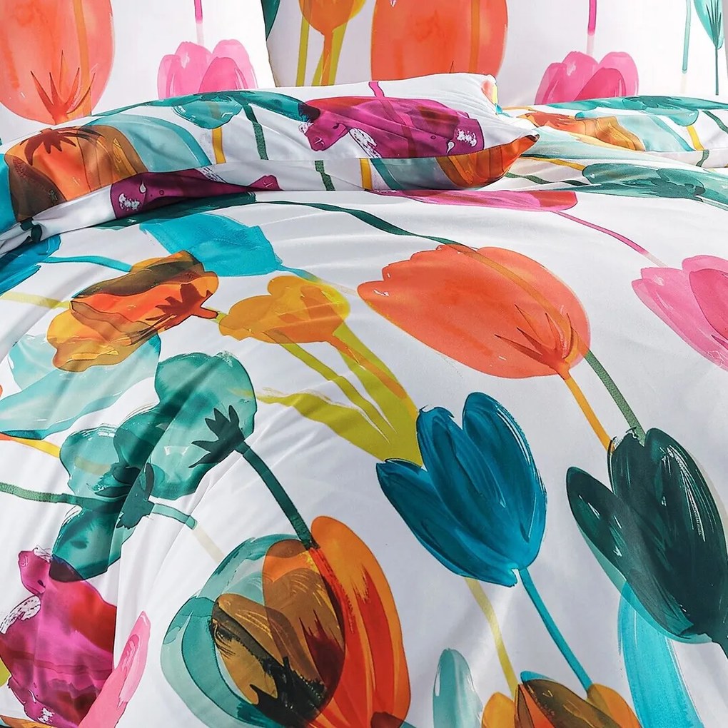 BedTex Saténové povlečení Tulipi, 140 x 200 cm, 70 x 90 cm, 140 x 200 cm, 70 x 90 cm