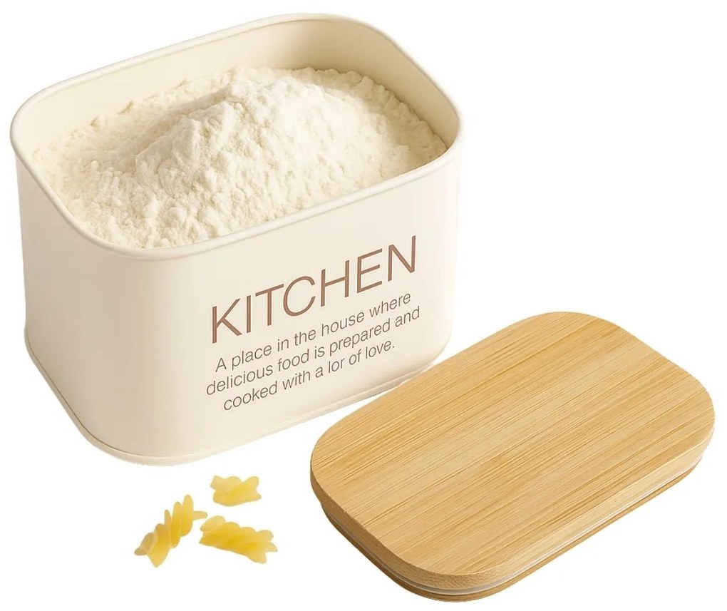 Zeller Present Plechová dóza s bambusovým víkem, bílá KITCHEN ZELLER 1,2l - 17 x 12 x 9 cm