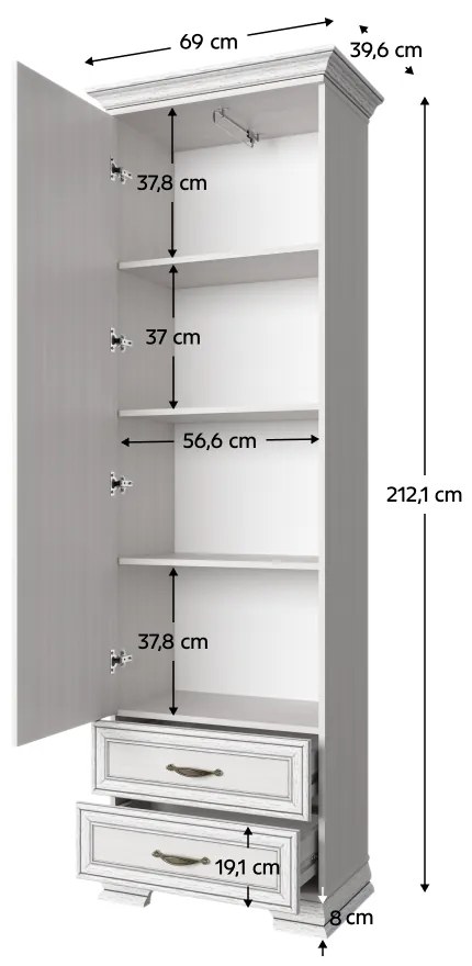 Regál se zrcadlem, woodline krém, TIFFY 1D2S