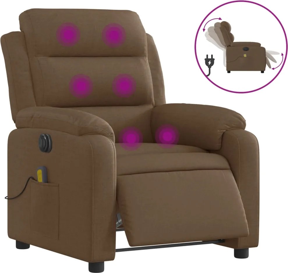 Elektrické masážní polohovací křeslo hnědé textil 3204972