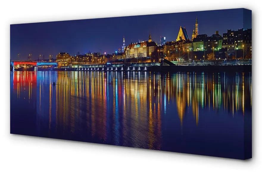 Obrazy na plátně Varšava město noc řeka most 100x50 cm