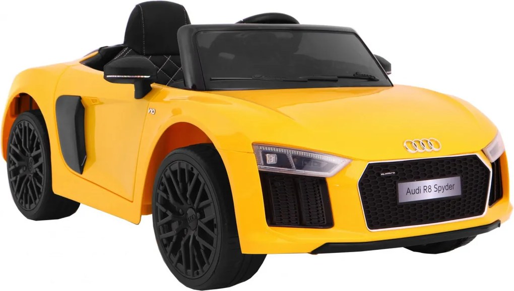 Ramiz Elektrické autíčko Audi R8 Spyder pro děti žluté + dálkové ovládání + EVA + pomalý start + rádio MP3 + LED