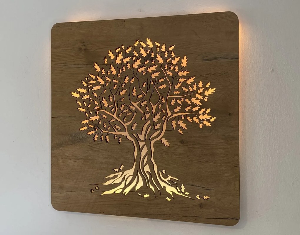 Li-Go "Dub" světelný obraz s baterií 62x62cm varianta: ovládání na obraze včetně dálkového ovladače, provedení: černá s patinou