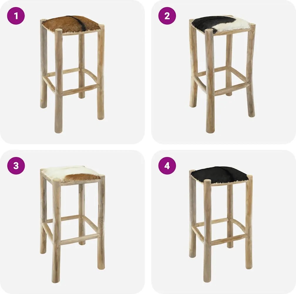 Barová stolička kozí kůže a masivní teak 244544