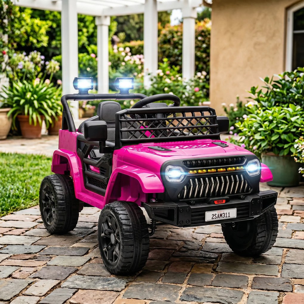 AIYAPLAY Elektrické auto pro děti 3+ let, bateriově poháněné 12V s dálkovým ovládáním, nastavitelnou rychlostí, USB, reflektory a klaksonem, růžové f…
