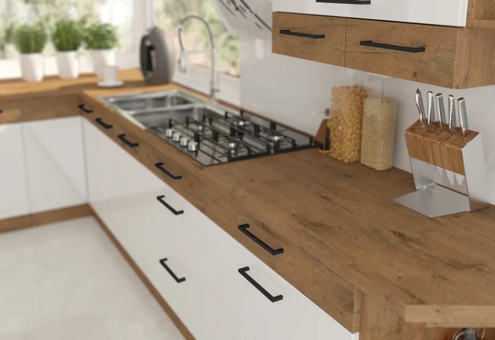 Dřezová skříňka, bílá extra vysoký lesk HG / dub lancelot, VEGA 80 ZL 2F BB