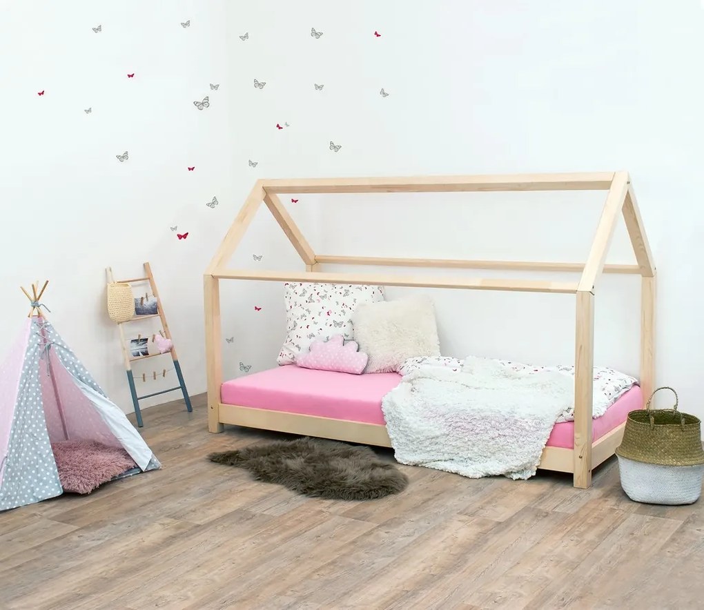 Benlemi Dětská postel domeček Tery bez bočnice 80x160 cm Barva: Přírodní dekor nelakovaný