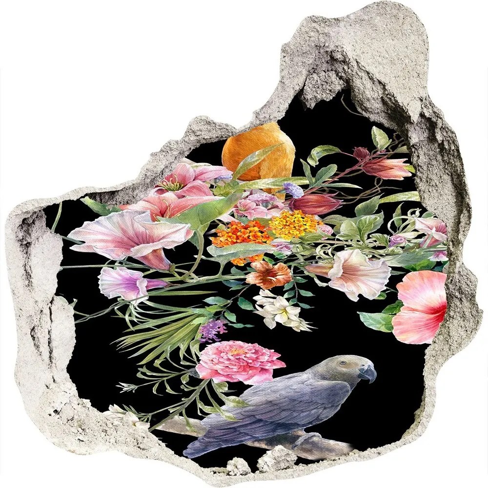Wallmuralia Díra 3D fototapeta nálepka Květiny a ptáci 75x75 cm