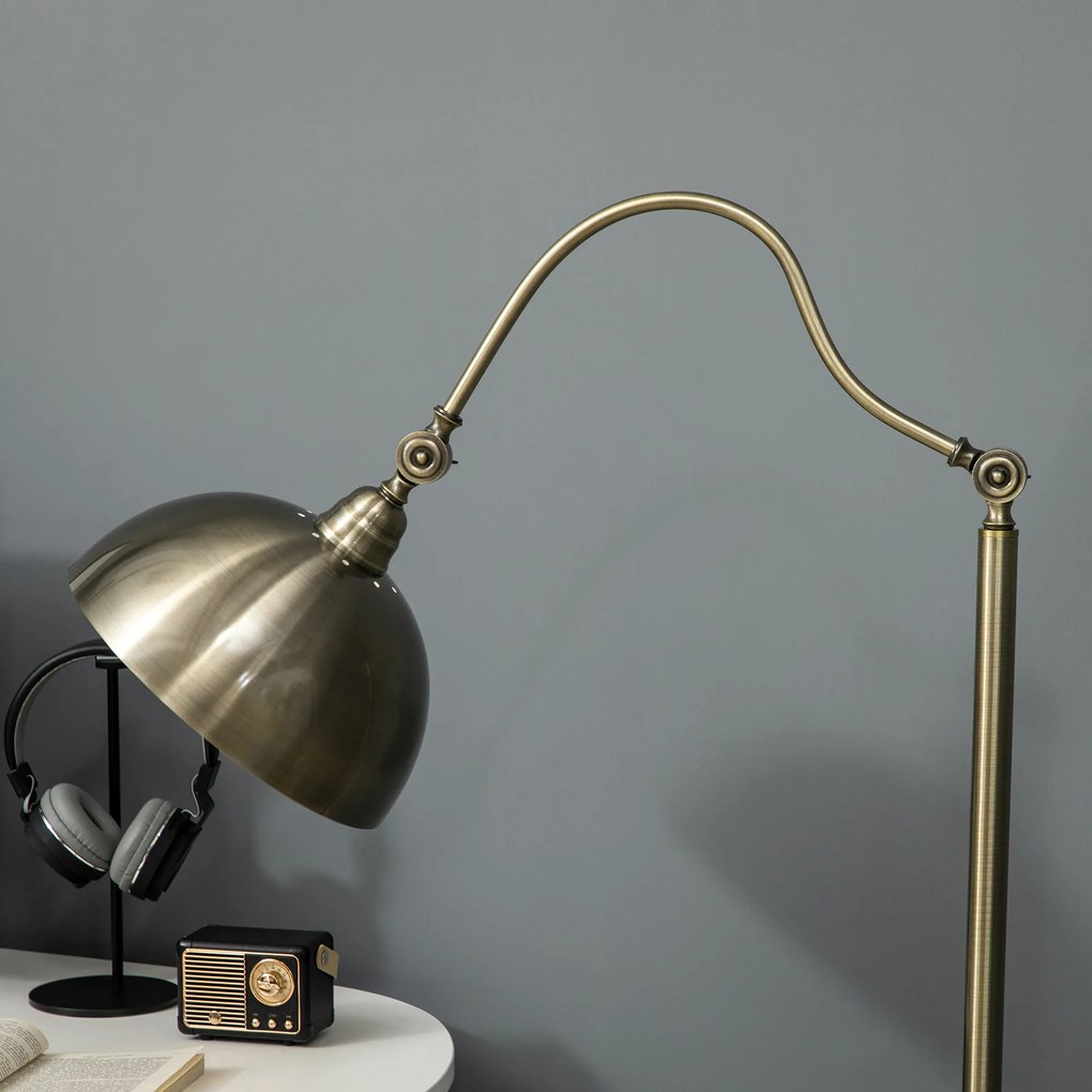 HOMCOM Stojací lampa retro oblouková lampa s nastavitelným stínidlem E27 mosazný vzhled pro obývací pokoj a ložnici