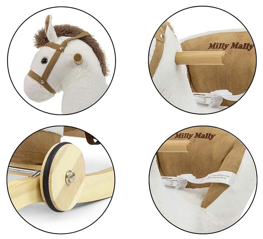Houpací koník s melodií a kolečky Milly Mally Polly bílý