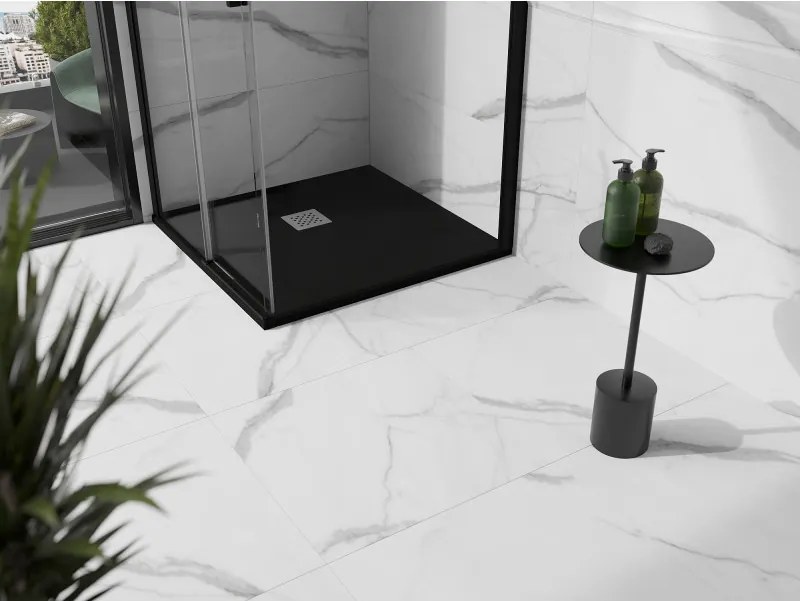 Mexen Stone+, čtvercová vanička z minerálního kompozitu 80 x 80 cm, černá matná, 44708080