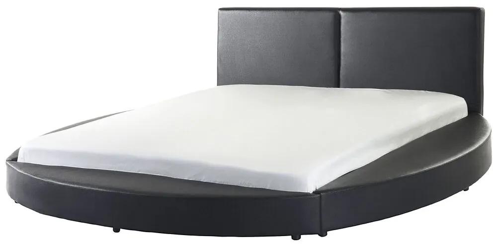 Luxusní černá kruhová postel z pravé kůže 180x200 cm LAVAL Beliani
