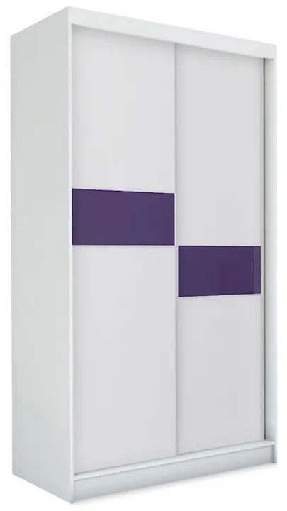 Expedo Skříň s posuvnými dveřmi ADRIANA, 150x216x61, bílá/fialové sklo