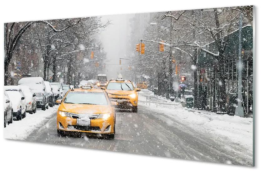 Skleněný panel Zimě sníh auto s řidičem 100x50 cm