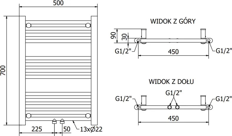 Mexen Mars, topné těleso 700x500 mm, 224 W, chromová, W110-0700-500-00-01
