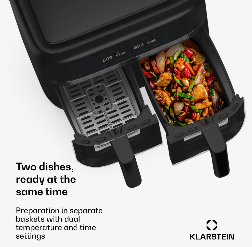 Klarstein VitaFry Duo Skylight, horkovzdušná fritéza, 7,6 l, 2 varné zóny, 6 programů