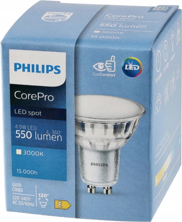 SADA 3x žárovka Philips GU10 4,9W 550lm 112lm/W 3000K EyeComfort CorePro