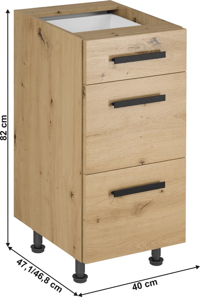 Spodní skříňka, dub artisan, s úchytkami, LANGEN D40S3 U