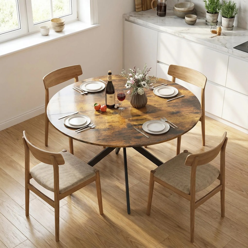 HOMCOM kulatý jídelní stůl pro 4, Ø120 cm, průmyslový styl, rustikální hnědá