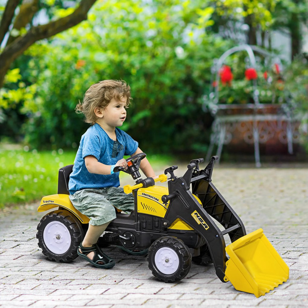 HOMCOM Sedací bagr s úložným prostorem, jezdící bagr s lopatou, šlapací traktor, smykem řízený bagr na písek, dětský bagr, smykem řízený bagr, bagr s…