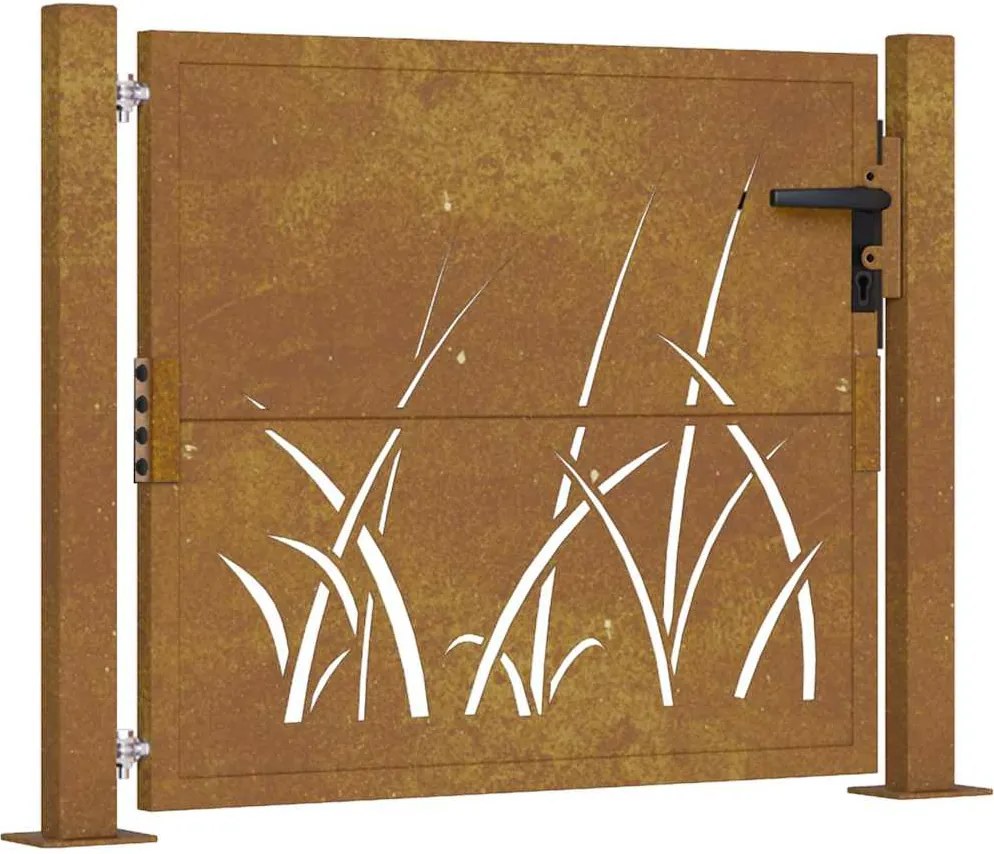 Zahradní branka 100 x 75 cm z cortenové oceli, design s trávou 153172
