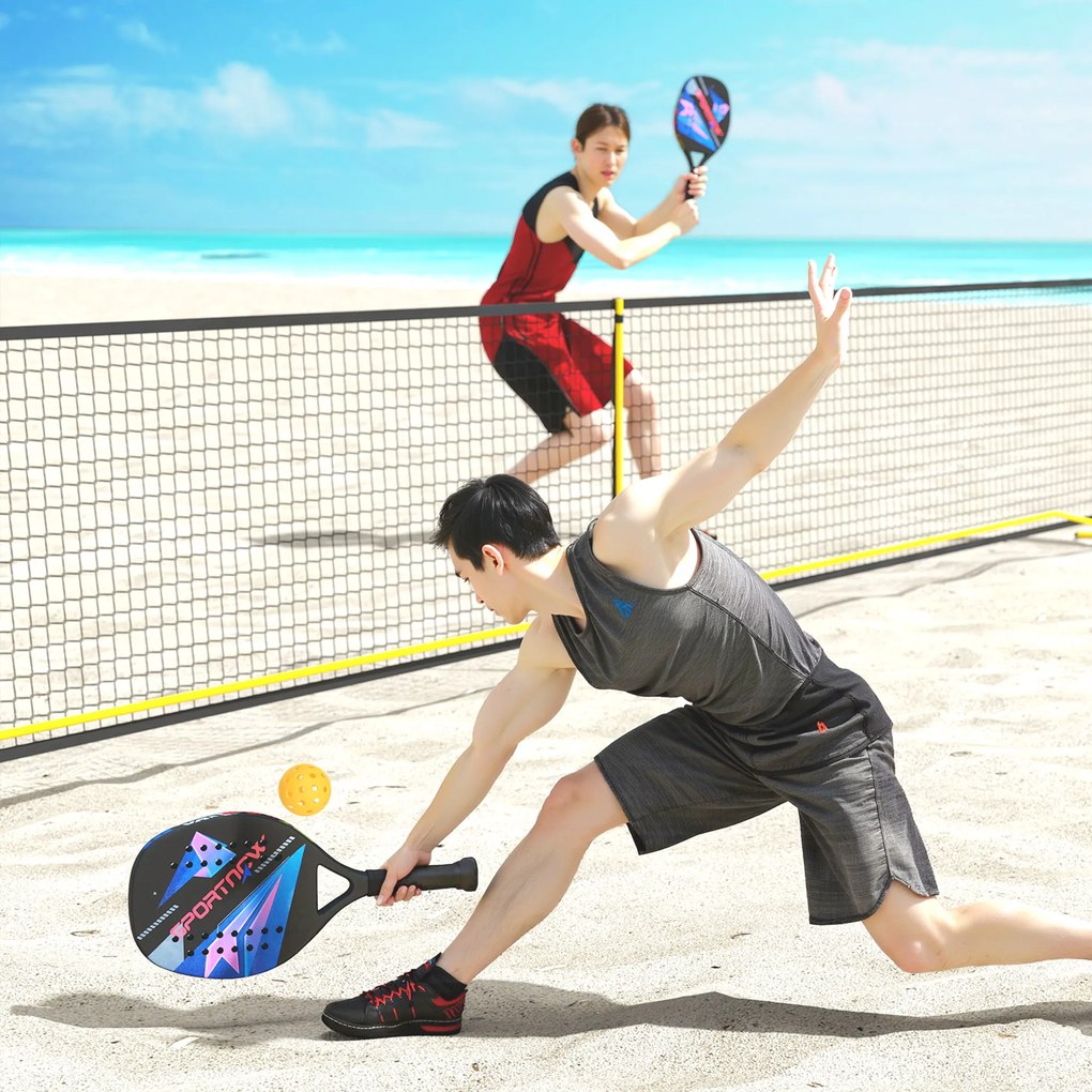 Sada beach tenisových pádel SPORTNOW se 2 pádly a 2 míčky - lehká a odolná pádla s taškou - protiskluzový úchop pro zahradu, moře, pláž - venkovní be…
