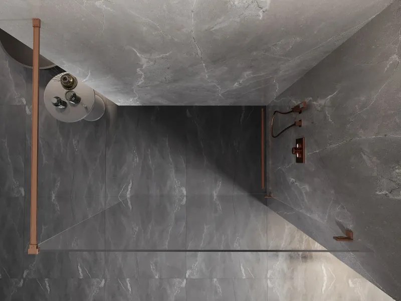 Mexen Lunar sprchová stěna pravá 130 x 200 cm, 8mm čiré sklo, měděná matná, 830-130-000-65-00-P