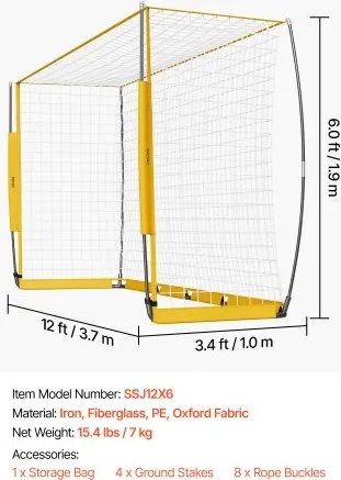 Přenosná fotbalová branka 3,66 × 1,83 m Dětská fotbalová síť Taška na trénink
