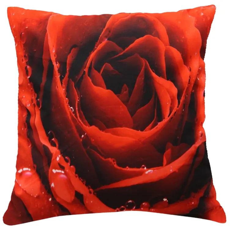 Polštář ČERVENÁ RŮŽE červená MyBestHome 40x40cm fototisk 3D motiv červená růže Varianta: Povlak na polštář s výplní, 40x40 cm