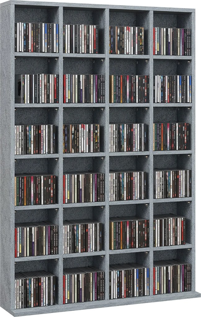 HOMCOM Úložný prostor na CD a DVD, multimediální úložná jednotka se 24 přihrádkami, maximální kapacita 480 CD/312 DVD, dřevěná knihovna s nastaviteln…