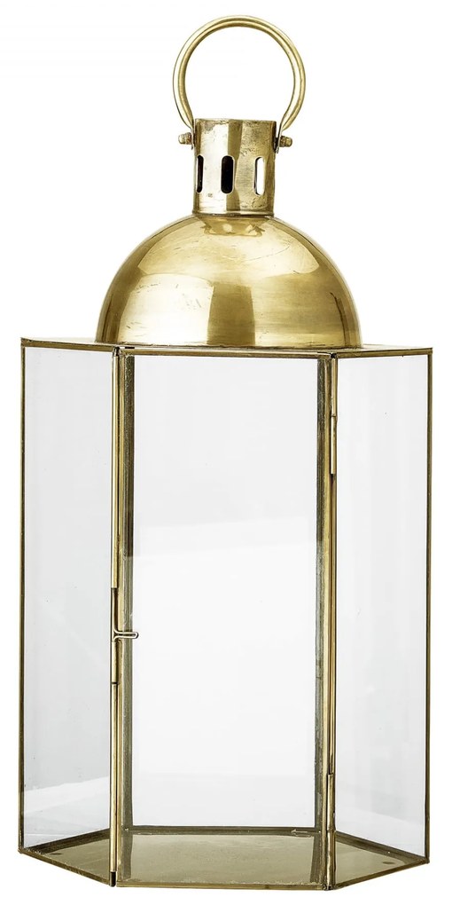 Bloomingville Lucerna Erkin Gold Metal 52 cm, zlatá barva, čirá barva, sklo, kov