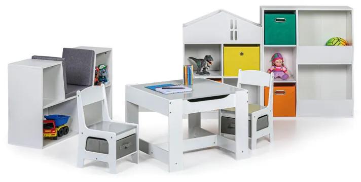 Dětský regál s knihovnou a textilními zásuvkami SPACE, bílý