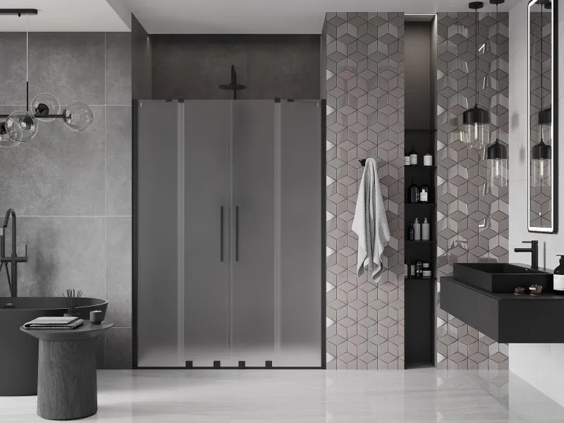 Mexen Velar Duo, posuvné sprchové dveře do otvoru 140 cm, 8mm sklo námraza, černá matná, 871-140-000-32-70