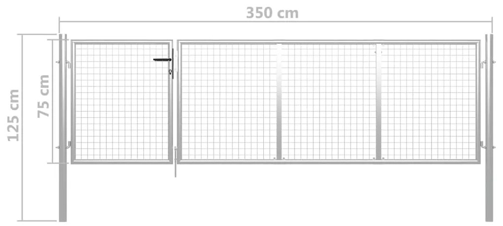 vidaXL Marketos Zahradní branka ocelová 350 x 75 cm stříbrná