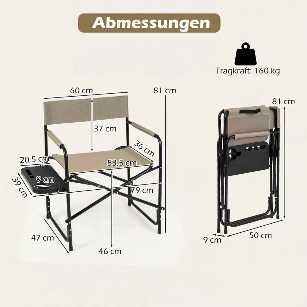 Costway Ředitelské křeslo skládací až do 150 kg kempingové křeslo s držákem