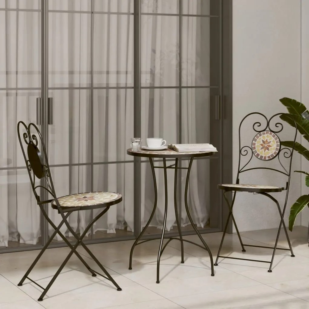Mozaikový bistro set terakotový a bílý železo a keramika 3216356