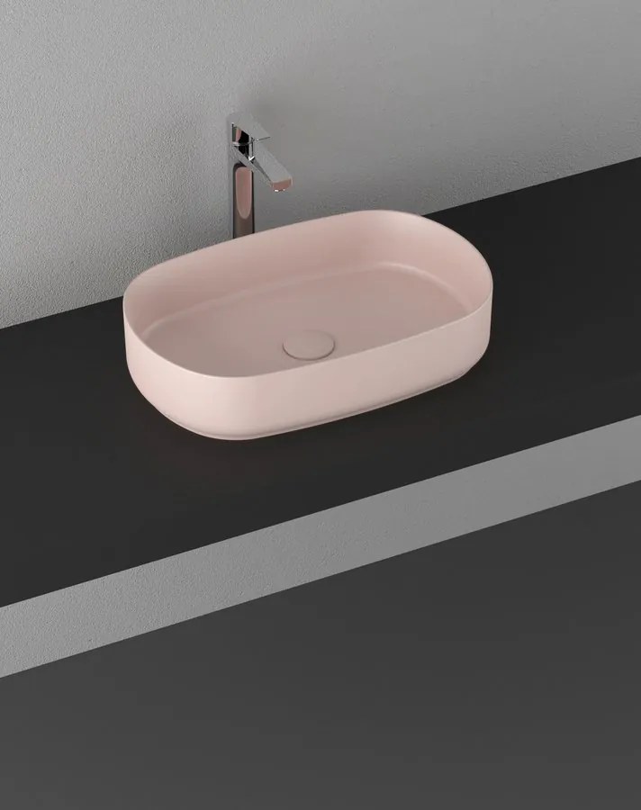 Isvea Sapho INFINITY OVAL keramické umyvadlo na desku 55 x 36 cm růžová Salmon 10NF65055-2S