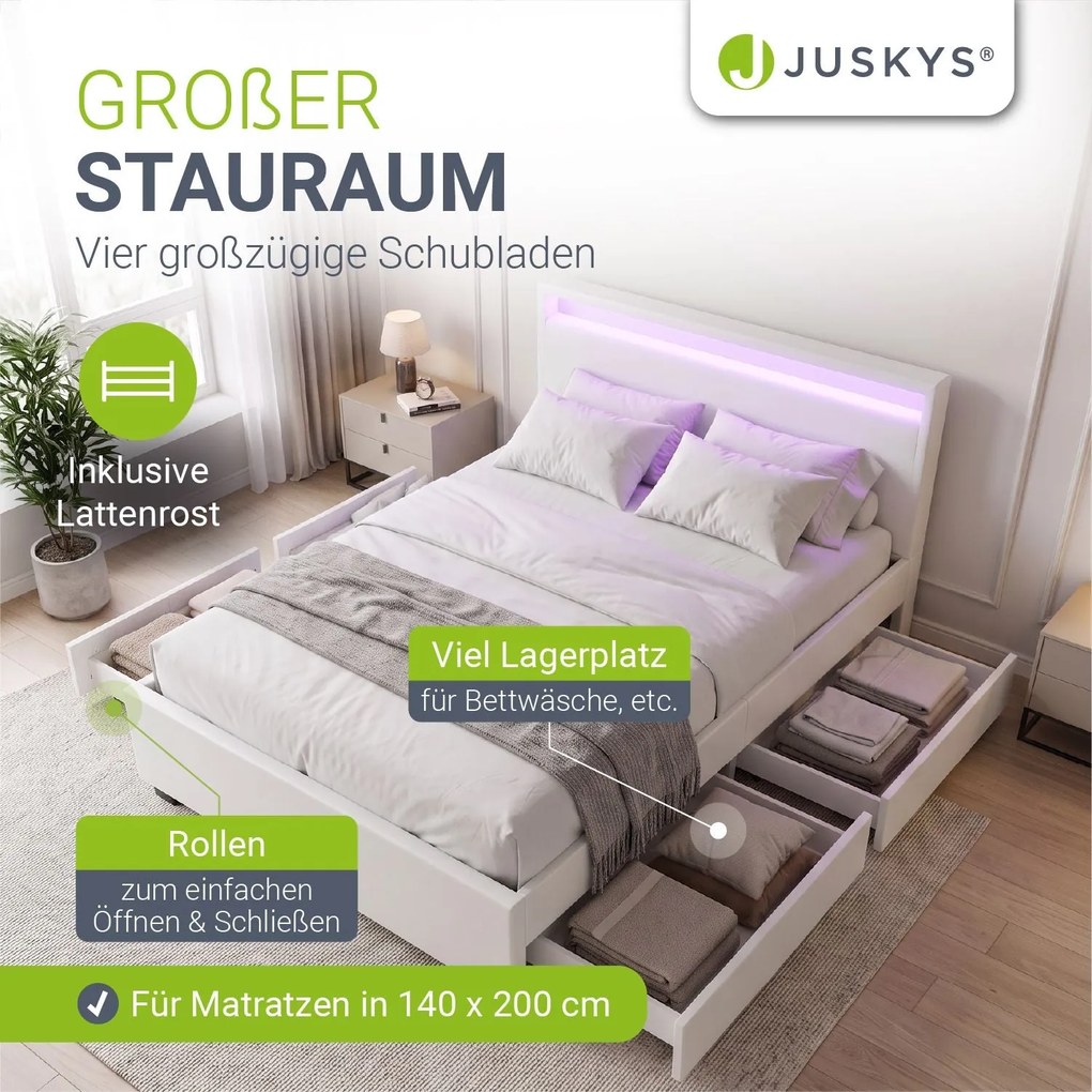 Juskys Čalouněná postel Lyon s úložným prostorem Barva: černá, Velikost: 140 × 200 cm