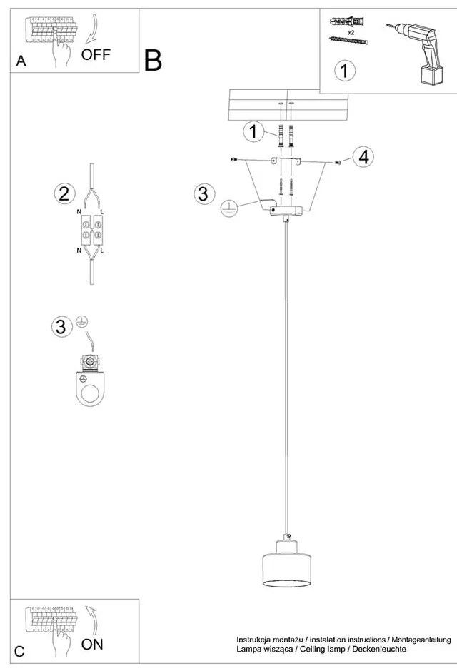 Černé závěsné svítidlo ø 12 cm Alastro – Sollux