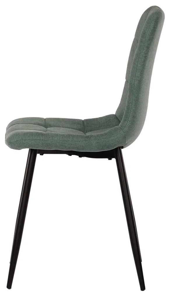 AUTRONIC Jídelní židle, potah zelená látka, kovová čtyřnohá podnož, černý mat