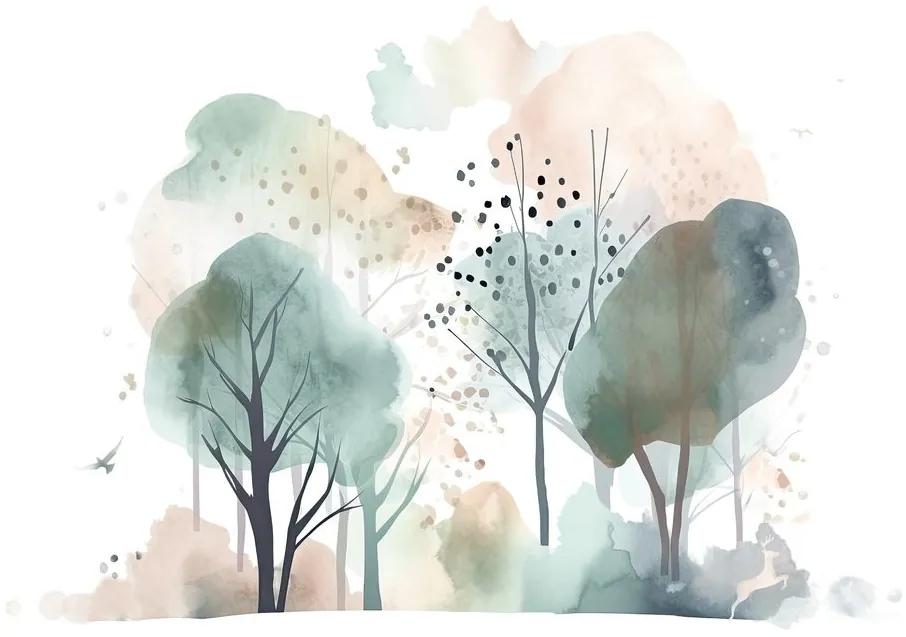 Tapeta jemný malovaný les - 225x150