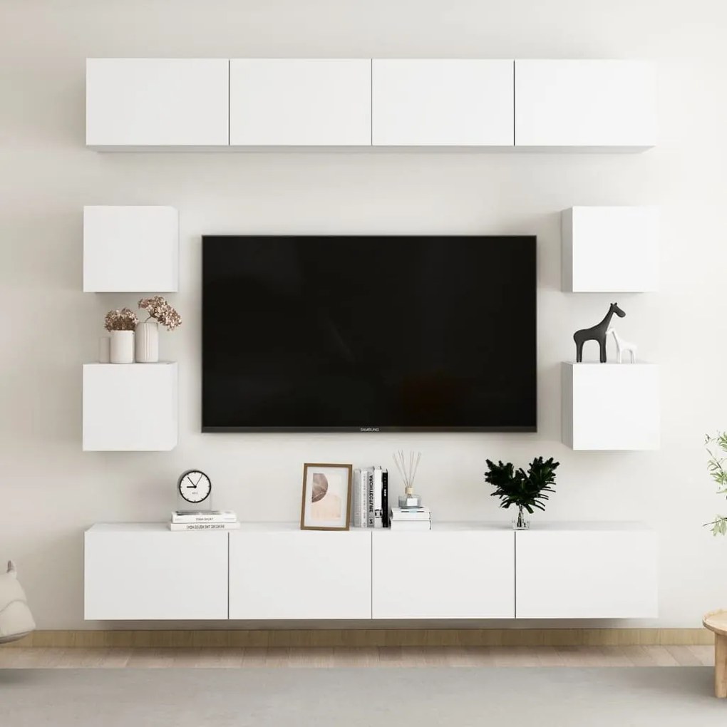 8dílný set TV skříněk bílý dřevotříska 3078649