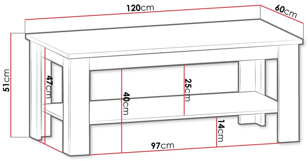 Konferenční stolek ALZEY 2 - borovice andersen / dub lefkas tmavý