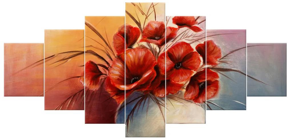 Gario Ručně malovaný obraz Kompozice Vlčí mák - 7 dílný Rozměry: 210 x 100 cm