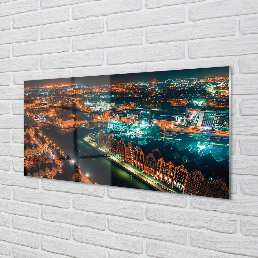 Obraz na skle Gdańsk River noční panorama 100x50 cm