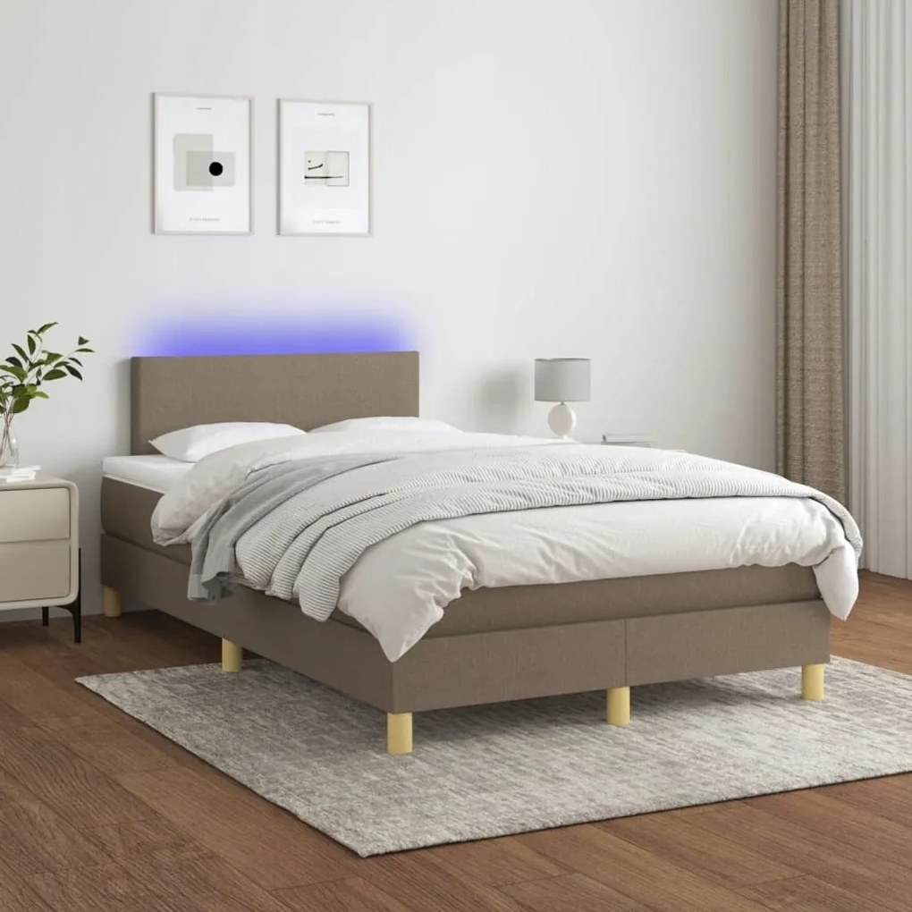 Box Spring Postel S Matrací A Led Textil Taupe Hladký design 120 x 200 cm