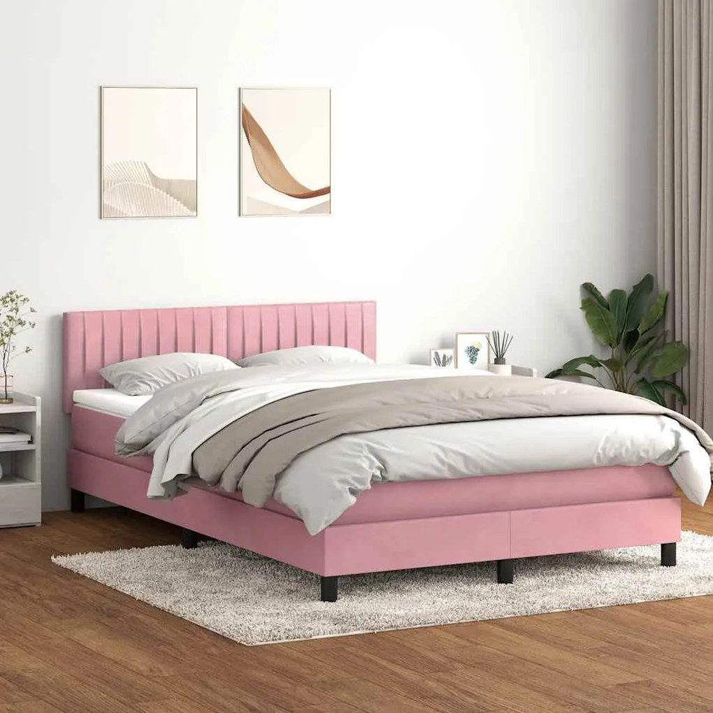 Box spring postel s matrací a LED růžová 160x210 cm samet 3317084