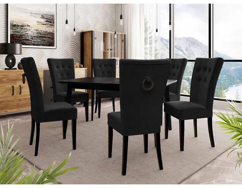 Rozkládací stůl 140x80 se 6 židlemi ST67, barva: natura, barva: černá, Klepadlo: černé, Potah: Magic Velvet 2250