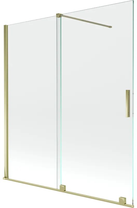 Mexen Velar, 2-křídlová posuvná vanová zástěna 150 x 150 cm, 8mm čiré sklo, zlatý lesklý profil, 896-150-000-01-50